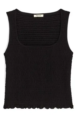 Madewell Smocked Square Neck Tank - Jet Black