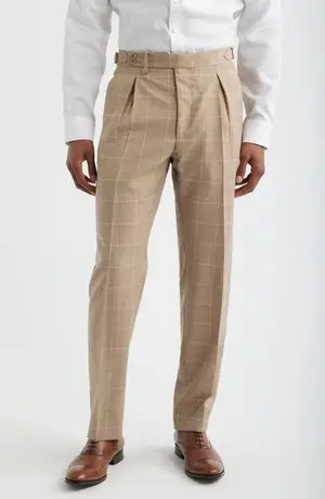 Zanella Danny Windowpane Check Wool Dress Pants - Beig/khaki