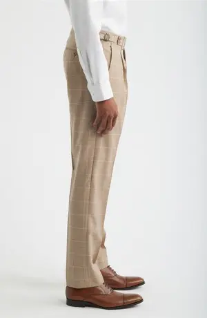 Zanella Danny Windowpane Check Wool Dress Pants - Beig/khaki