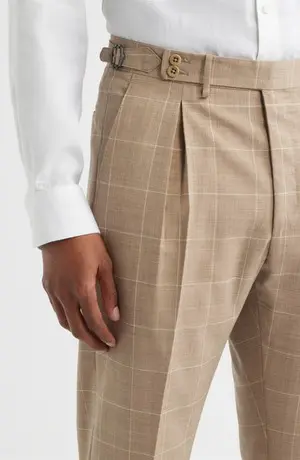 Zanella Danny Windowpane Check Wool Dress Pants - Beig/khaki