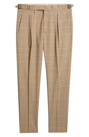 Zanella Danny Windowpane Check Wool Dress Pants - Beig/khaki