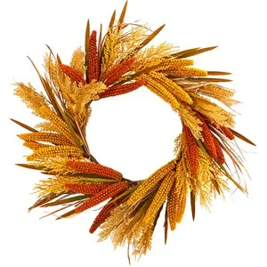 NEARLY NATURAL 25-in Sorghum Harvest Artificial Wreath - Yellow