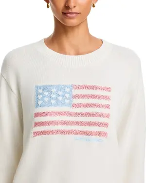 LoveShackFancy Ty Cotton Pullover Sweater With American Flag Graphic