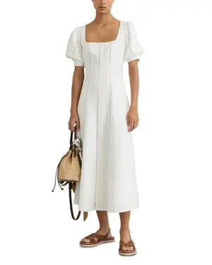 REISS Petites Short Sleeve Linen Midi Dress