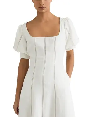 REISS Petites Short Sleeve Linen Midi Dress