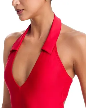 Aqua Collared Halter One-piece Swimsuit