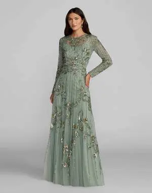 Mac Duggal Embellished Long Sleeve A-line Gown