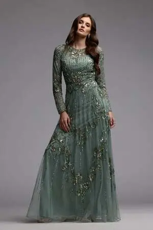 Mac Duggal Embellished Long Sleeve A-line Gown