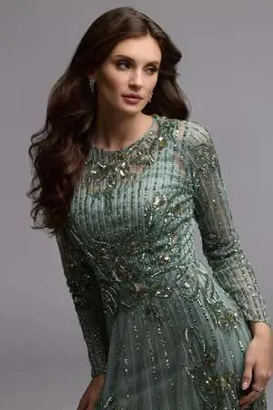 Mac Duggal Embellished Long Sleeve A-line Gown