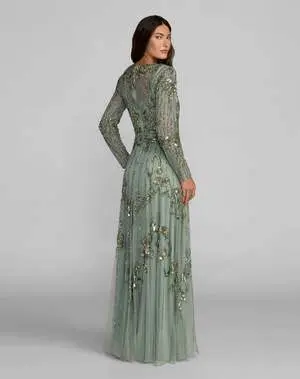Mac Duggal Embellished Long Sleeve A-line Gown