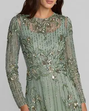 Mac Duggal Embellished Long Sleeve A-line Gown