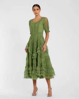 Mac Duggal Petite Ruffled Midi Dress - Green
