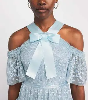 NEEDLE & THREAD Tulle Embroidered Primrose Gown - Blue