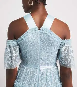 NEEDLE & THREAD Tulle Embroidered Primrose Gown - Blue