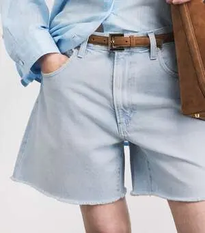 Paige Archie Long Denim Shorts - Blue