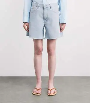 Paige Archie Long Denim Shorts - Blue