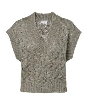 Brunello Cucinelli Sequined V-neck Sweater Vest - Gray