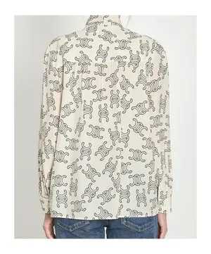 Celine Lavallière Blouse In Crêpe De Chine With All-over Pattern