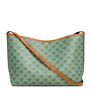 Celine Soft Shopper Bag In Triomphe Canvas And Calfskin - Green