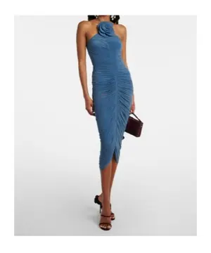 Magda Butrym Floral Appliqué Ruched Midi Dress - Blue