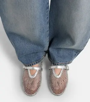 Alaïa Metallic Fishnet Mary Jane Flats