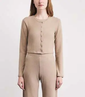 LESET Lauren Cropped Cardigan - Brown