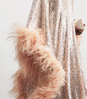 TALLER MARMO Sequined Feather Trimmed Kaftan Maxi Dress