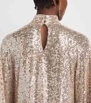 TALLER MARMO Sequined Feather Trimmed Kaftan Maxi Dress