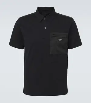 Prada Re-nylon-trimmed Cotton-blend Polo Shirt - Black