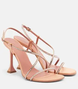 Amina Muaddi Sally Crystal-embellished Satin Sandals - Beige
