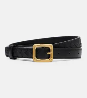 Bottega Veneta Intrecciato Leather Belt - Black