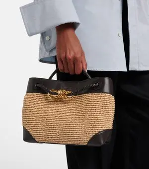 Bottega Veneta Small Andiamo Raffia And Leather Top-handle Bag - Brown