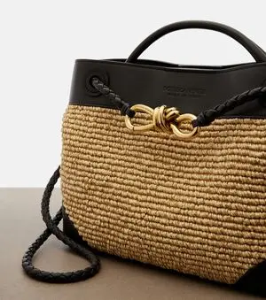 Bottega Veneta Small Andiamo Raffia And Leather Top-handle Bag - Brown
