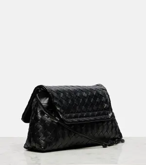 Bottega Veneta Giorno Small Intrecciato Leather Shoulder Bag - Black