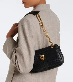 Bottega Veneta Madison Intrecciato Leather Shoulder Bag - Black