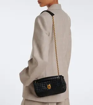 Bottega Veneta Madison Intrecciato Leather Shoulder Bag - Black