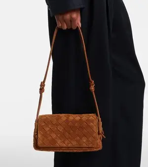 Bottega Veneta Notturno Intrecciato Suede Crossbody Bag - Brown