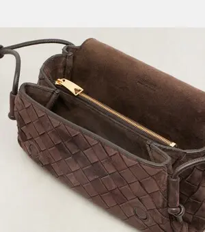 Bottega Veneta Notturno Intrecciato Suede Crossbody Bag - Brown