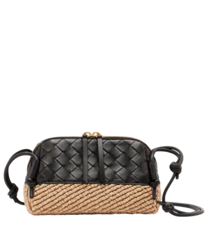 Bottega Veneta Concert Leather And Raffia Shoulder Bag - Brown