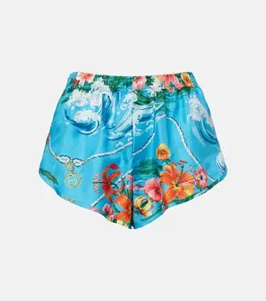 Gucci Printed Silk Twill Shorts - Blue
