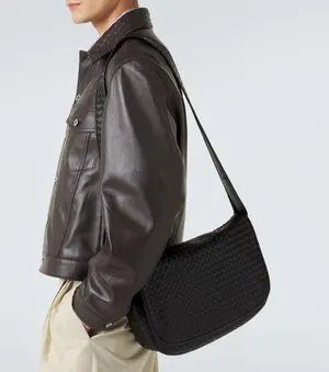 Bottega Veneta Large Woven Leather Messenger Bag - Black