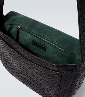 Bottega Veneta Large Woven Leather Messenger Bag - Black