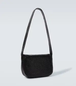 Bottega Veneta Large Woven Leather Messenger Bag - Black