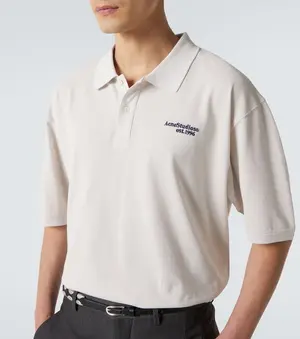 Acne Studios Distressed Logo Cotton Polo Shirt - White