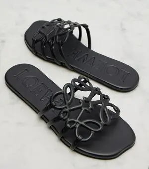 Loewe Anagram Leather Slides - Black