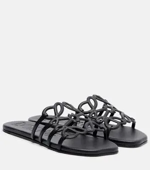 Loewe Anagram Leather Slides - Black