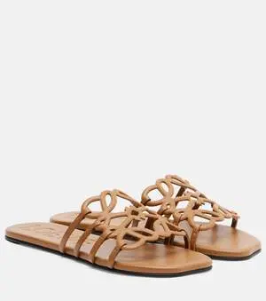 Loewe Anagram Leather Slides - Brown