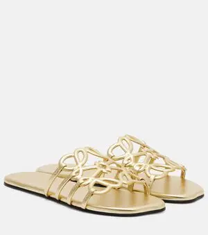 Loewe Anagram Leather Slides - Gold