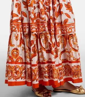 Dolce & Gabbana Majolica Cotton Poplin Maxi Skirt