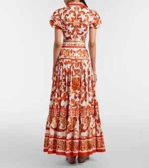 Dolce & Gabbana Majolica Cotton Poplin Maxi Skirt